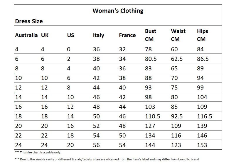 Clothing Size Charts